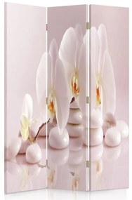 Ozdobný paraván Orchidejové květinové zenové lázně - 110x170 cm, třídílný, obustranný paraván 360°