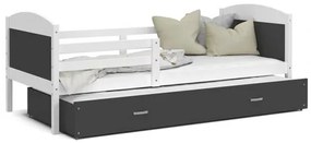 Dětská postel MATYAS P2 90x200 cm s bílou konstrukcí v šedé barvě s přistýlkou