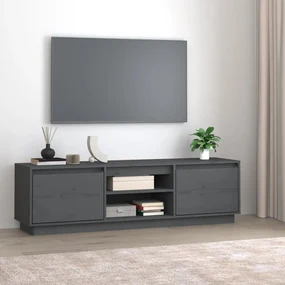 Tv Skříňka Šedá 140 X 35 X 40 Cm Masivní Borové Dřevo - Přírodní