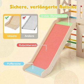 Costway 8-in-1 Vnitřní hřiště Dřevo se skluzavkou Lezecký žebřík Lezecká rampa