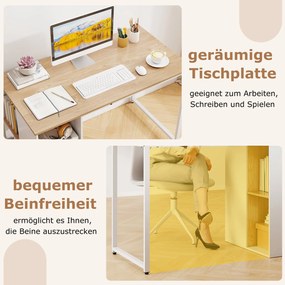 Costway 115 cm počítačový stůl moderní domácí s 5 úložnými přihrádkami natural