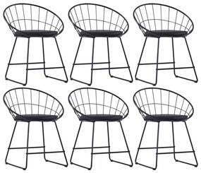vidaXL Jídelní židle se sedáky z umělé kůže 6 ks černé ocelové
