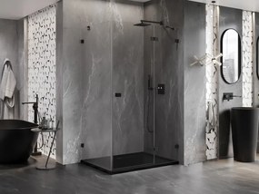 Mexen Lunar, pravostranný výklopný sprchový kout 75 x 80 cm, čiré sklo, černý profil, 834-075-080-70-00-P