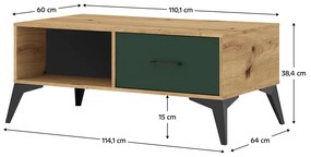 Konferenční stolek, dub artisan/tmavě zelená, LUGON LU8