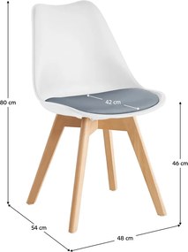 Jídelní židle SKANDI - dřevo, plast, ekokůže, buk / bílá / šedá