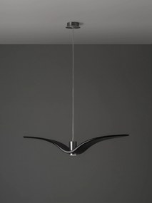 Designové závěsné svítidlo Brokis Night Birds PC962 Povrch Montury: Stříbrný elox, Barva skla: Šedá kouřová - masiv, Povrch baldachýnu: kov - černý matný komaxit
