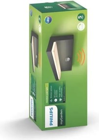 PH 16484/93/P3 LED Venkovní nástěnné svítidlo Philips Bustan s pohybovým čidlem 16484/93/P3 antracitové 4000K - PHILIPS (915005378402)