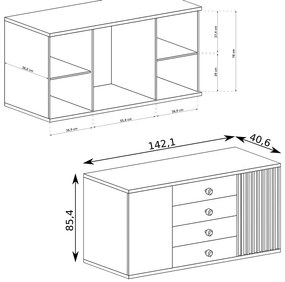 Obývací stěna CALI | 5 dílů + ČERNÉ NOHY | sestava A | artisan