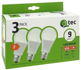 59BZ LED ŽÁROVKA QTEC E27 9W 4200K, 3 PACK