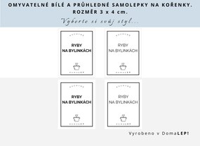 RYBY NA BYLINKÁCH - Samolepka na kořenky 3 x 4 cm - DomaLEP varianta: PRŮHLEDNÁ - základní písmo