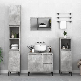 3dílný set koupelnových skříněk betonově šedý kompozitní dřevo