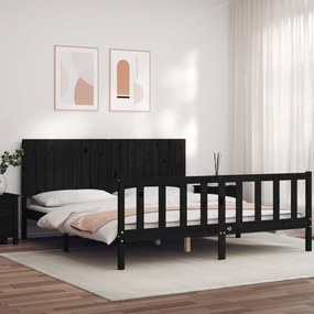 vidaXL Rám postele s čelem černý Super King masivní dřevo