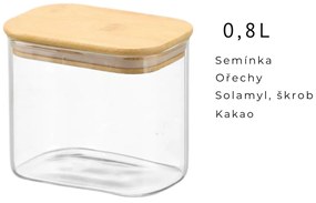 Arte Regal Skleněná dóza obdélníková s bambusovým víkem, 0,8l VIVO