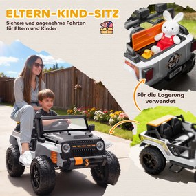 AIYAPLAY Dětské elektrické vozidlo, 12V baterie, s rodič-dítě sedadlem, ovladatelné dálkově, hudba, klakson, LED světla, 3-8 let, bílé
