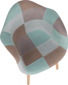 Křeslo, látka patchwork mentol/hnědá/buk, KADIR NEW TYP 5