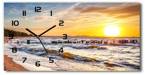 Wallmuralia Skleněné hodiny na stěnu Západ slunce pláž 60x30 cm