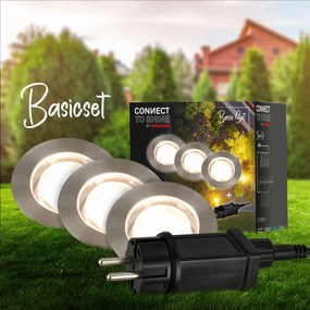 BRI 3916032 CONNECT TO SHINE startovací sada 12V zahradní osvětlení - trafo, 3x LED svítidlo do země, IP67, stříbrná - BRILONER