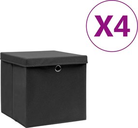 vidaXL Úložné boxy 4 ks netkaná textilie 28 x 28 x 28 cm [325188] Barva: černá s víky