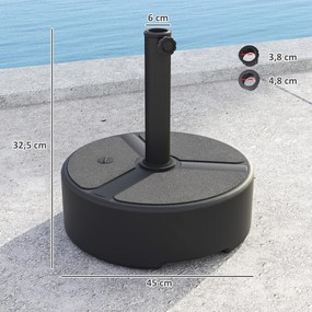 Stojan na deštníky z HDPE Plnitelný stojan na deštníky 18 kg/20 kg s pískem Voda, kulatý Černá barva