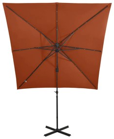 vidaXL Konzolový slunečník s tyčí a LED světly terakota 250 cm