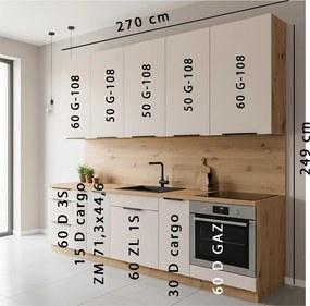 Kuchyňská linka SOLEA | 270 cm | artisan/kašmír | PREMIUM BOX | UNI dvířka | VÝBĚR ÚCHYTŮ