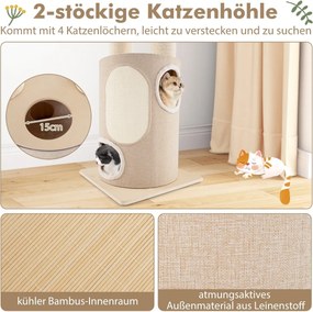 Costway Škrabadlo velký kočičí strom s 2 patrovým škrabacím sudem 2 houpací sítě