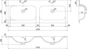 Mexen Vela, dvojumyvadlo pro zapuštění 121 x 46,5 cm, bílá matná, 25231201D