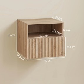 HOMCOM Noční stolek, design bez úchytek, otevřená přihrádka, zásuvka, montáž na zeď, světle hnědá