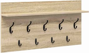 věšák, nástěnný, 1 prkno, háčky, kompozitní dřevo, 40x80x12 cm, dub sonoma, Dekorino TK20260018