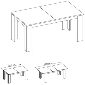Rozkládací jídelní stůl Titan 160x90 cm, dub nox