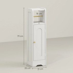 HOMCOM Úzká Koupelnová Skříňka Koupelnový Auxilární Nábytek 21x20x79 cm s Nastavitelnou Policí, Odnímatelným Držitelem Toaletního Papíru a Klenutými …