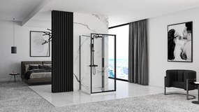 Rea Rapid Slide Wall, 3-stěnný sprchový kout s posuvnými dveřmi 110 (dveře) x 80 (stěna) x 195 cm, 6mm čiré sklo, černý profil, KPL-09877