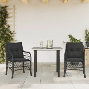 3dílný bistro set s poduškami černý polyratan 3212103
