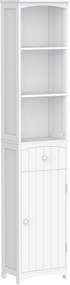 HOMCOM Vysoký Úzký Koupelnový Skříňka s 1 Šuplíkem a 3 Otevřenými Policemi, Moderní Styl pro Obývací Pokoj, Koupelnu, Kuchyň 34x24x170 cm Bílá | Aosom