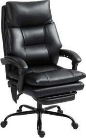 HOMCOM ergonomická kancelářská židle s PU potahem, nafukovací bederní opěrkou, sklopnou opěrkou zad, výškově nastavitelná, černá