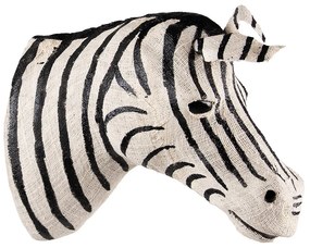 Bílo-černá antik nástěnná dekorace hlava zebra S - 10*20*18 cm