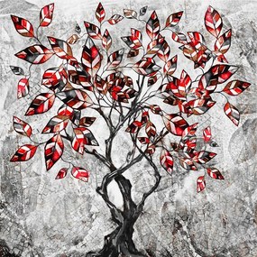 Obraz strom v mozaice Red Velikost (šířka x výška): 80x80 cm