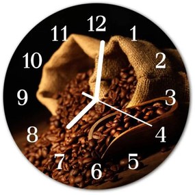 Nástěnné hodiny obrazové na skle - Zrnka kávy