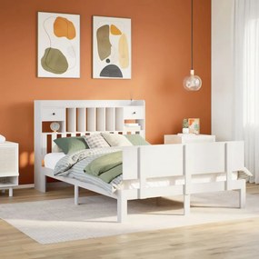 Postel s knihovnou bez matrace bílá 150x200 cm masivní borovice 3322695