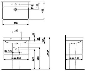 Laufen Pro S Umyvadlo 70 x 46,5 cm, bílá H8109670001041