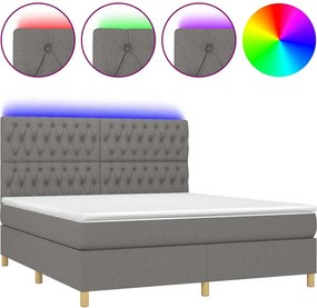 Box spring postel s matrací a LED tmavě šedá 180x200 cm textil 3135694