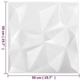 3D nástěnné panely 48 ks 50 x 50 cm diamant bílé 12 m²