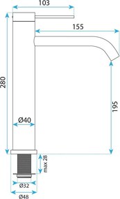 Rea Rivo, vysoká umyvadlová baterie h-280, měděná matná, REA-B9323