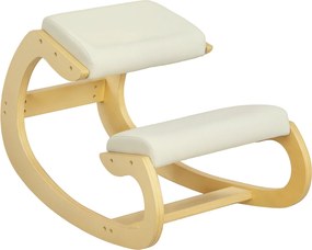 HOMCOM Křeslo na kolenou s houpacím mechanismem, ergonomické křeslo v lněné tkanině a břízovém dřevě, 55x85x55 cm, krémová