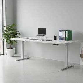 Výškově nastavitelný stůl OfficeTech Long, 260 x 80 cm, šedá podnož, bílá