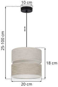 Závěsné svítidlo Jen, 1x béžové/světlobéžové textilní stínítko, (fi 20 cm), b