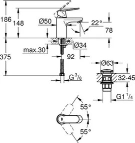Grohe Eurosmart Cosmopolitan - Umyvadlová baterie s výpustí Push-Open