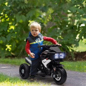 HOMCOM Elektrická Motorka pro Děti od 3 Let, 6V, Napájená Baterií, s Svetly, Hudbou, Klaksonem a Širokými Pneumatikami, Rychlost 3 km/h, Černá
