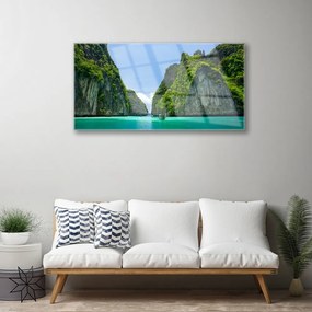 Obraz na skle Hora Voda Záliv Krajina 120x60 cm