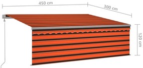 vidaXL Marketos Automatická markýza roleta LED a senzor větru 4,5x3 m oranžová